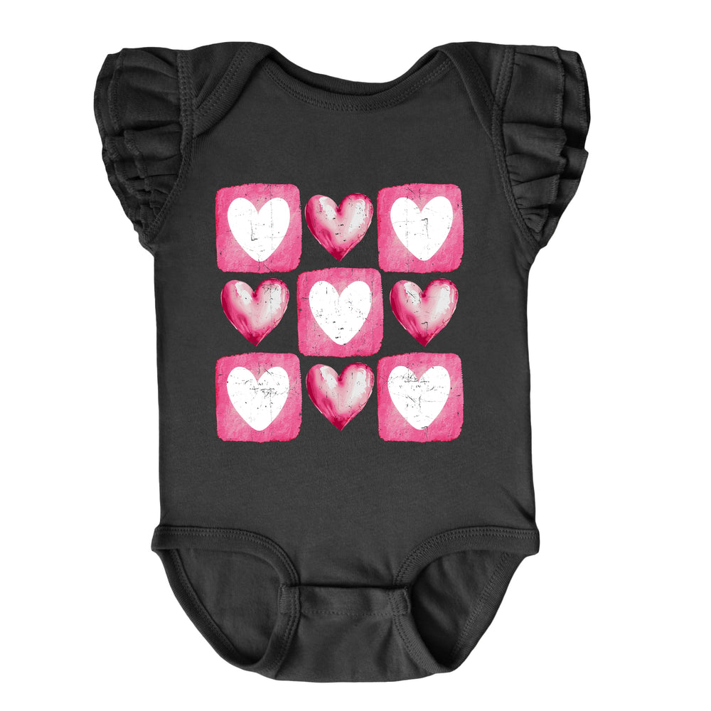 Pink Heart Grid - Baby Flutter Sleeve Bodysuit