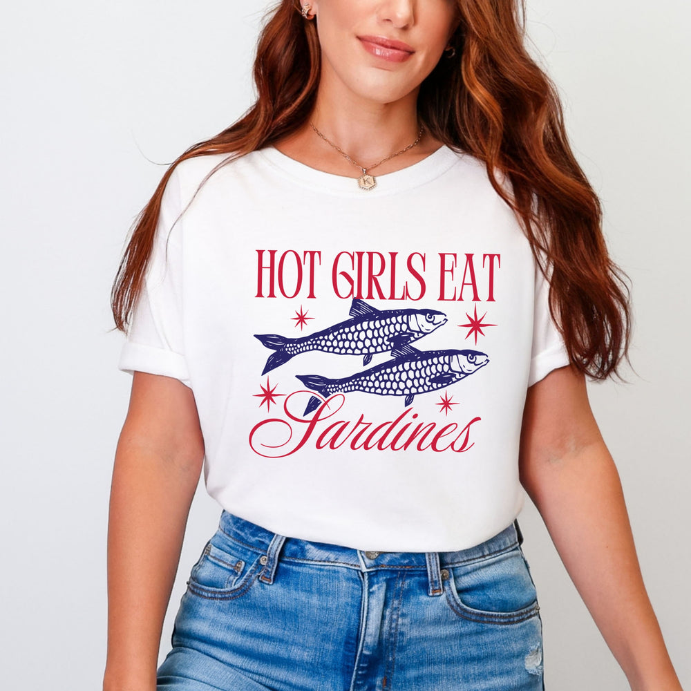 Hot Girls Eat Sardines - Women's Garment Dyed Graphic T-Shirt
