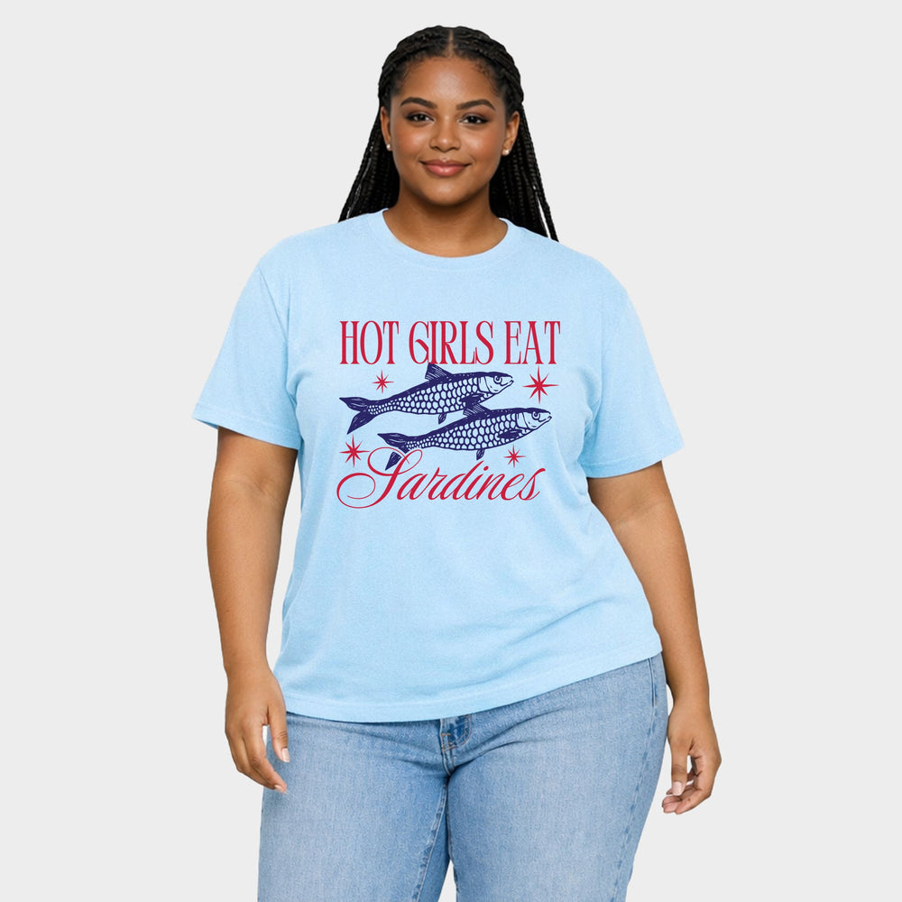 Hot Girls Eat Sardines - Women's Plus Sized Garment Dyed Graphic T-Shi