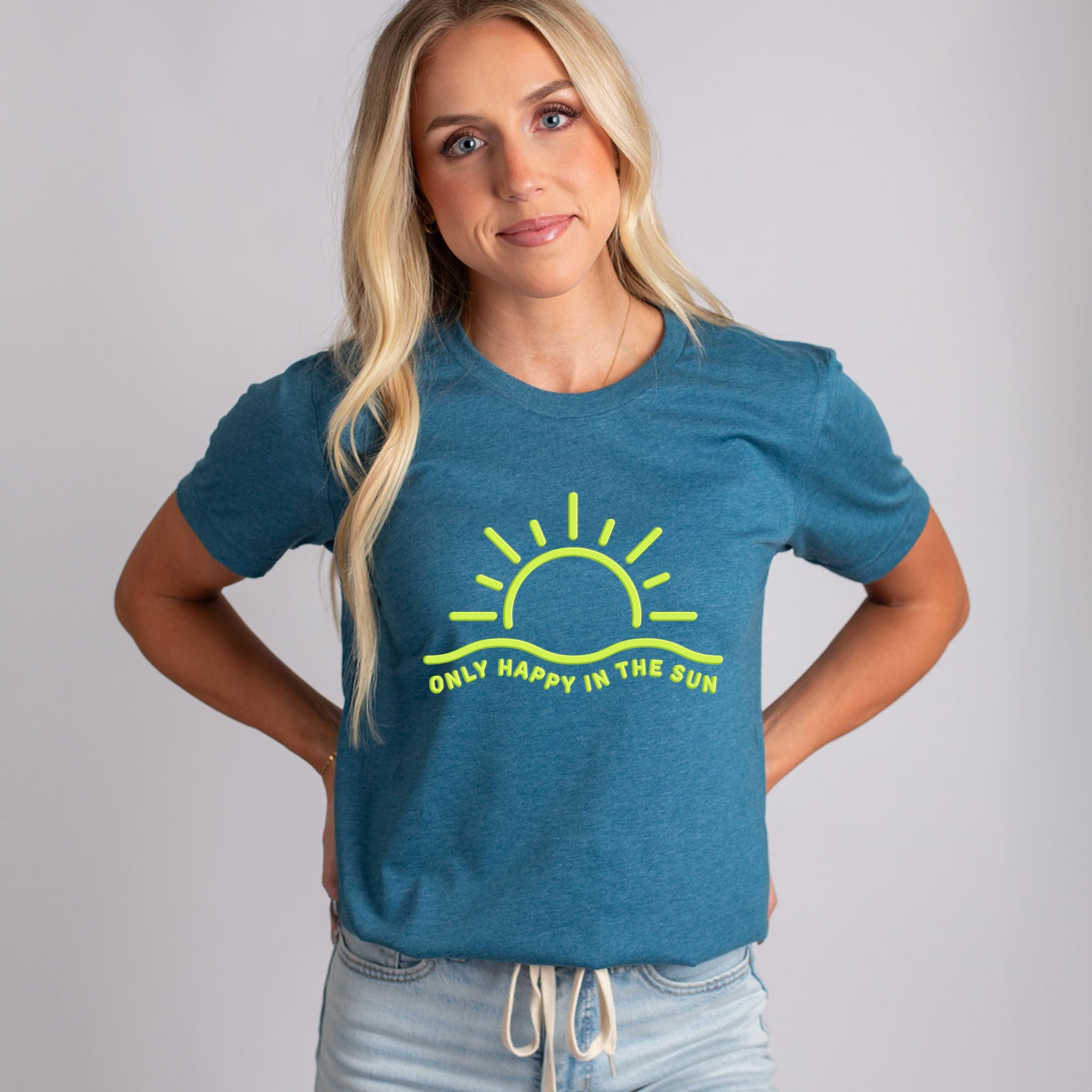 Only Happy In The Sun Puff Print - Women's Short Sleeve Graphic T-Shir