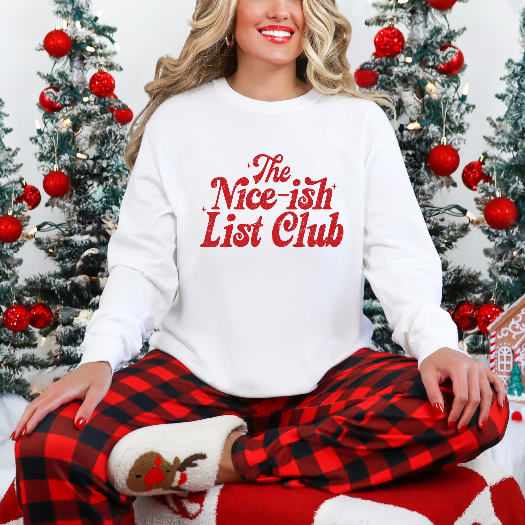 The Nice-ish List Club Distressed - Women's Garment Dyed Long Sleeve G