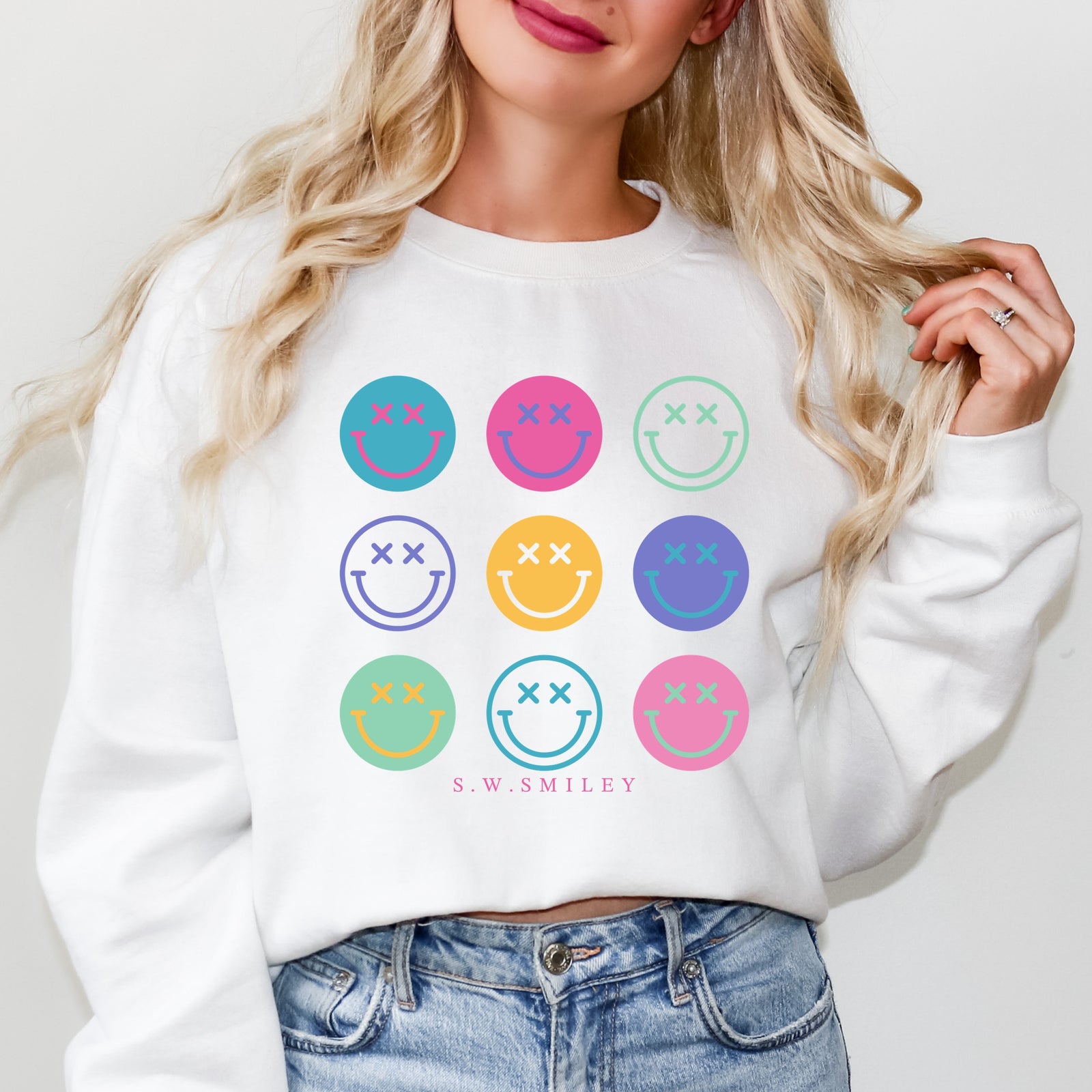 S.W.Smiley Stacked Smiley Faces - Women's Graphic Sweatshirt