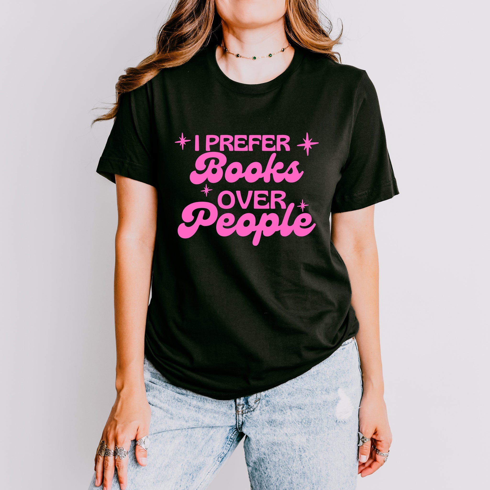 I Prefer Books Over People Stars - Women's Short Sleeve Graphic T-Shir