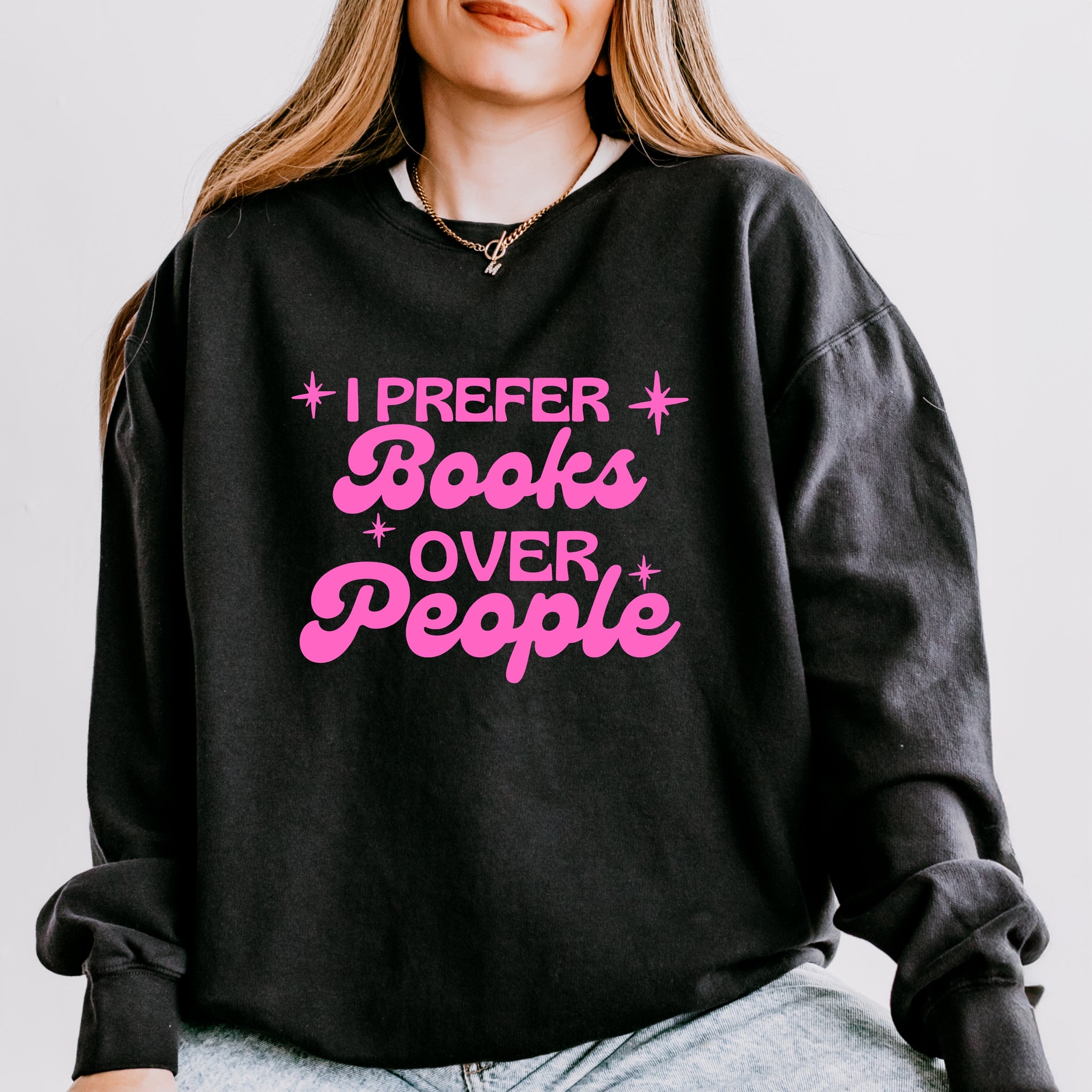 I Prefer Books Over People Stars - Women's Lightweight Garment Dyed Sw