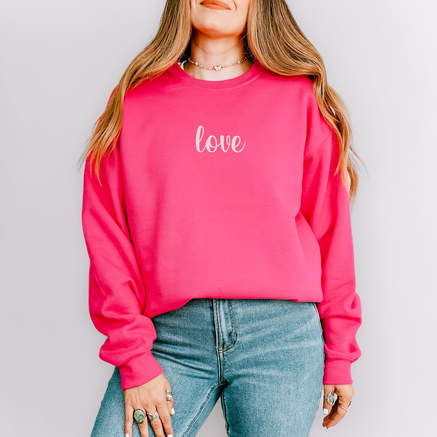 Embroidered Love Cursive - Women's Graphic Sweatshirt