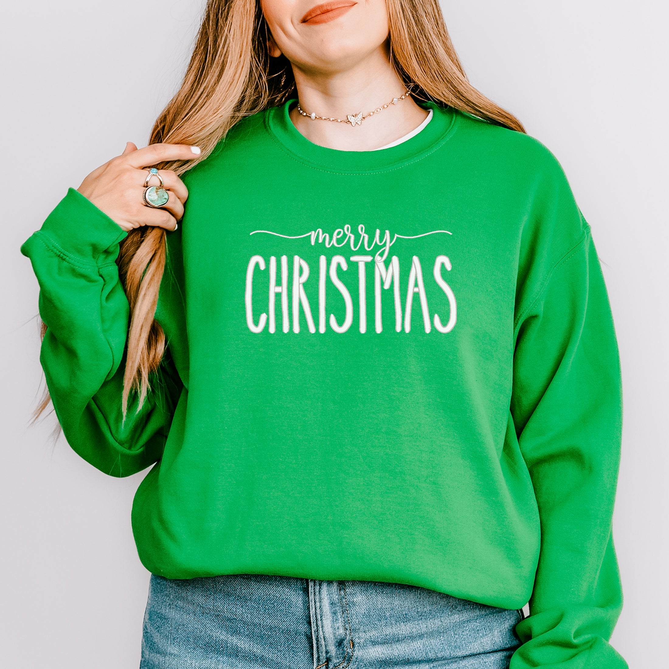 Embroidered Merry Christmas - Women's Graphic Sweatshirt